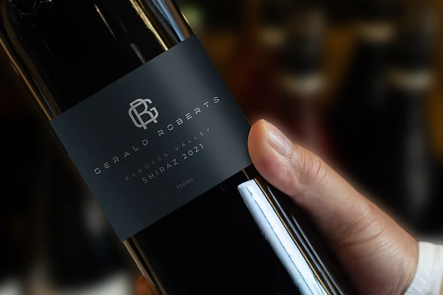 Bottle of Gerald Roberts Barossa Valley Shiraz red wine displayed on ...